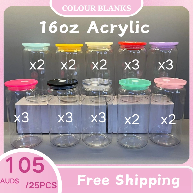 AU RTS 16oz Plastic Can with Colored Plastic Lid Free Shipping (50PCS)