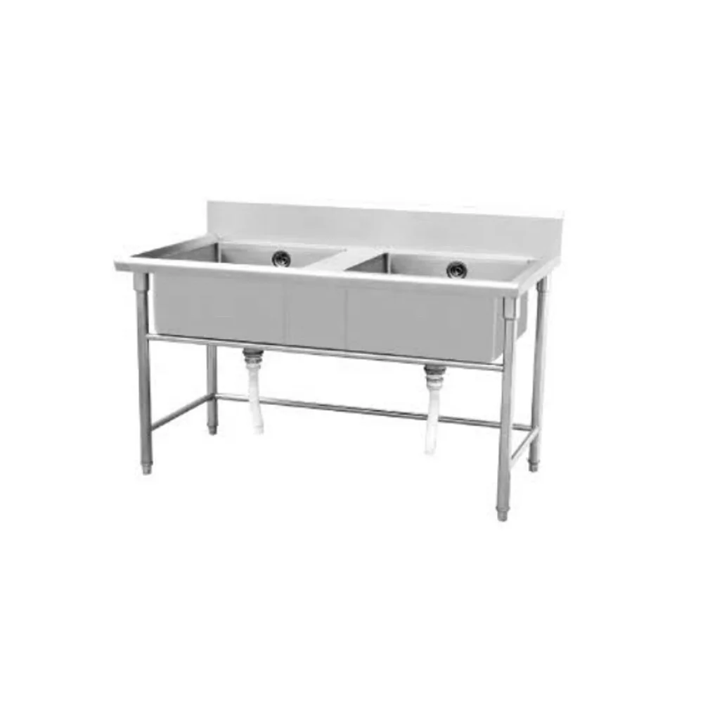 Commercial stainless steel kitchen double wash sink table