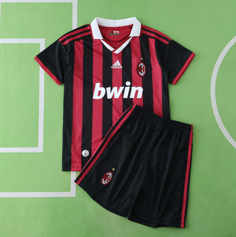 retro 09 10 ac milan home kids kit soccer jersey