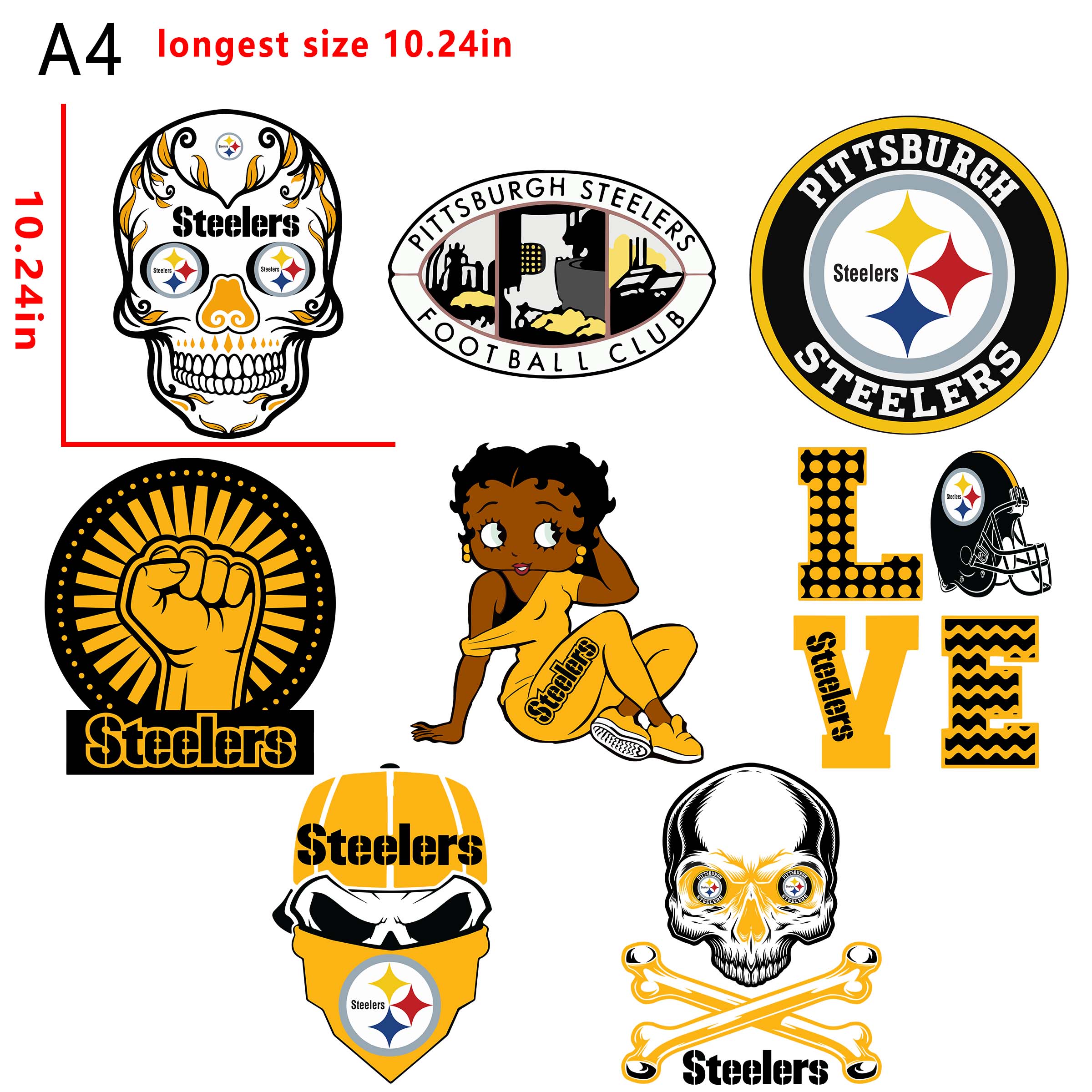 (N6) NFL Pittsburgh Steelers football team bundle DTF heat transfer ...