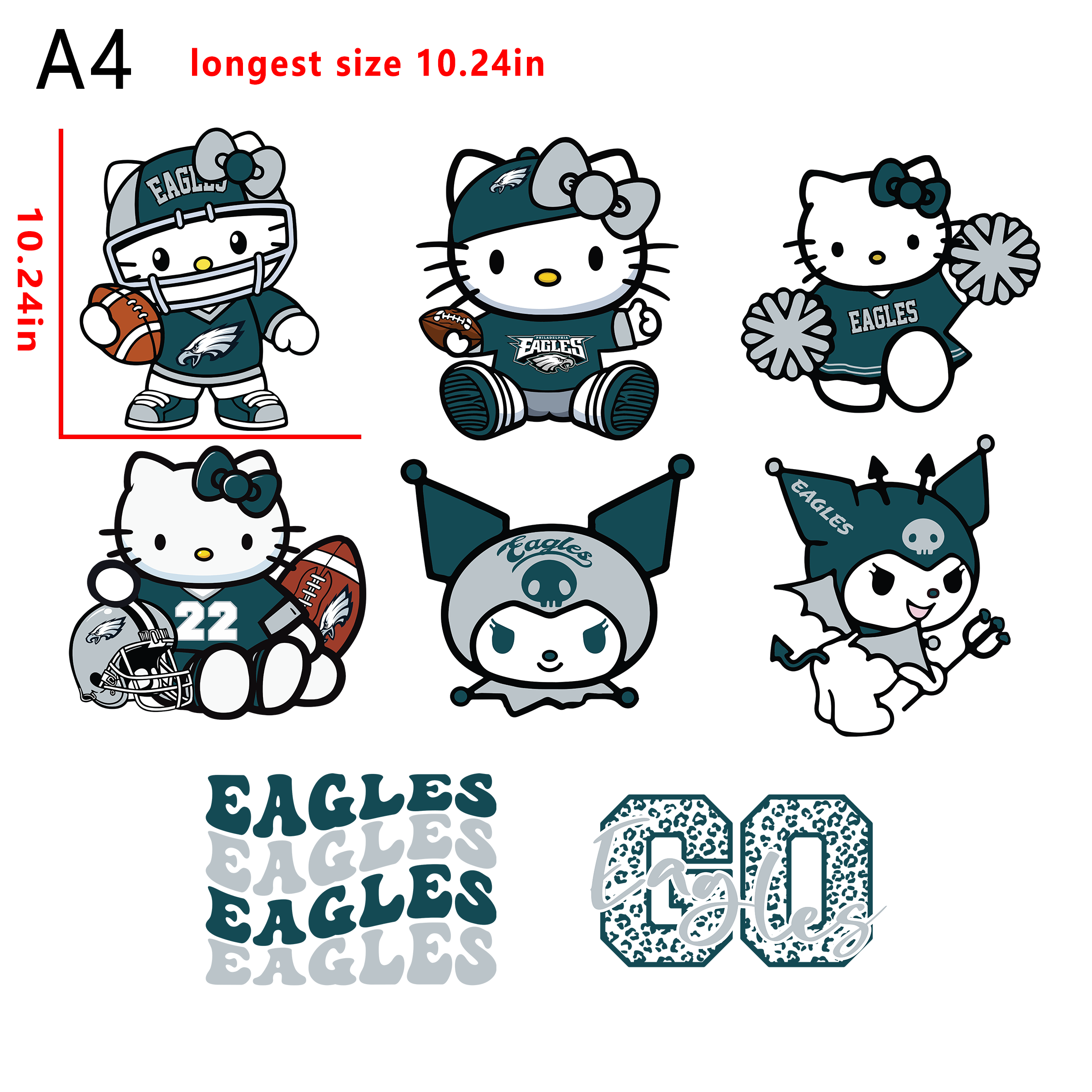 NFL Philadelphia Eagles hello kitty kuromi Football team bundle DTF ...