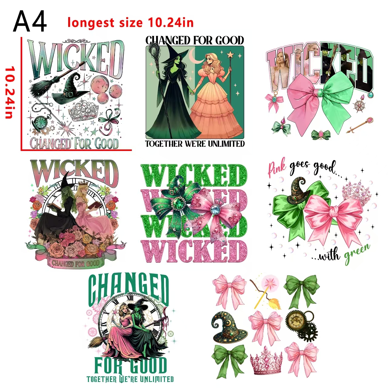Wicked movie bundle DTF heat transfer vinyl for T-shirt hoodies fabrics