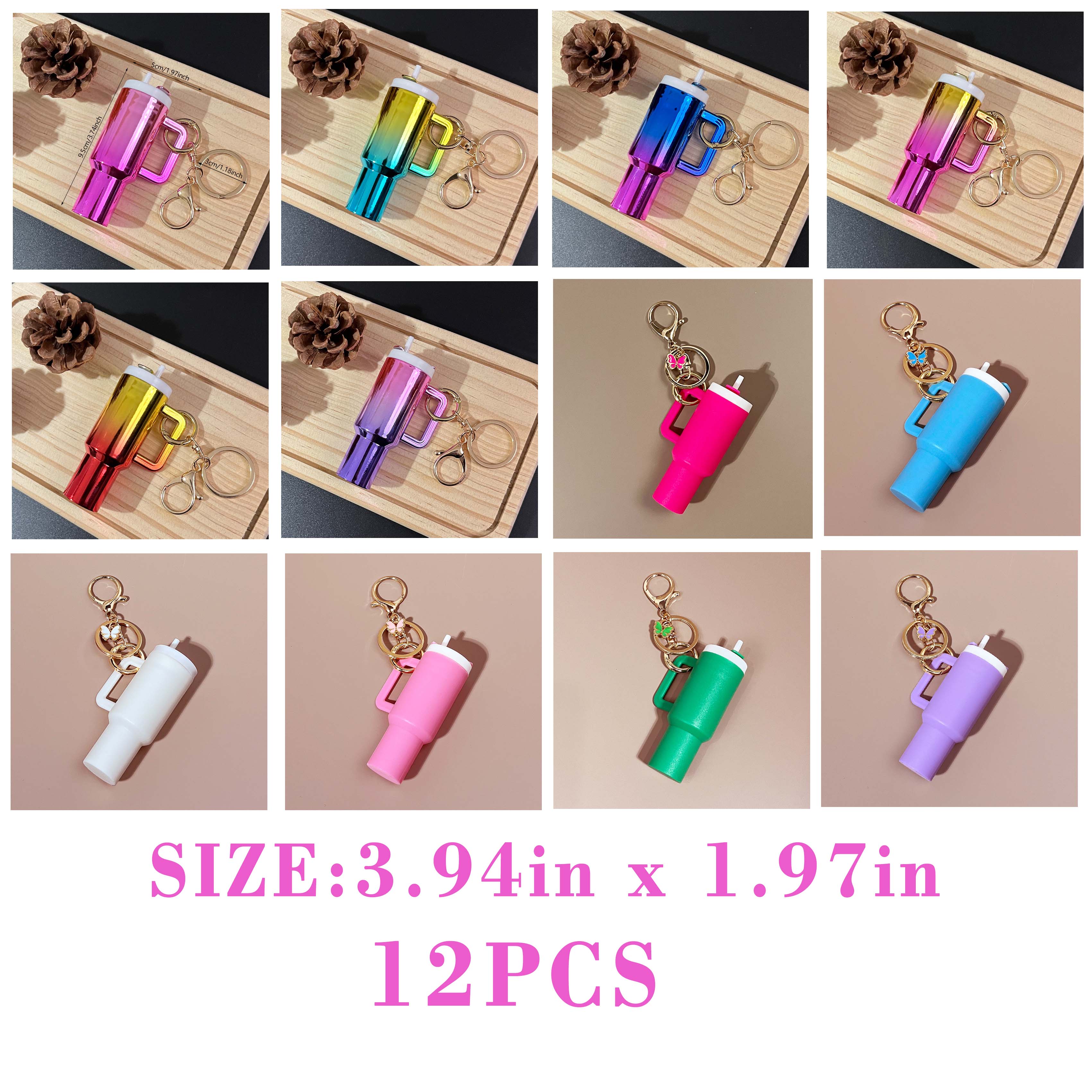 12 PCS Mini Stanley cup keychain gradient color for decoration bundle ...