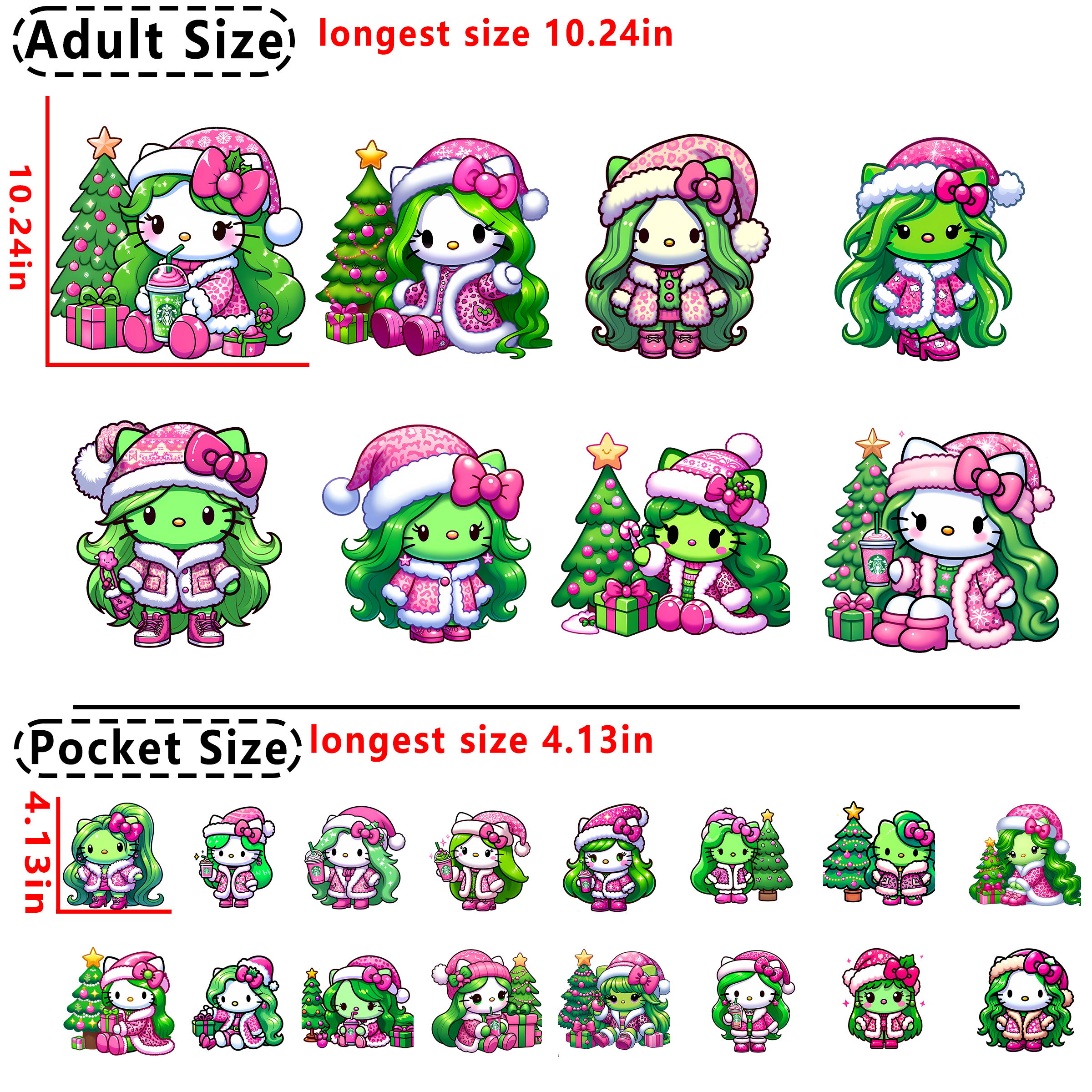 Grinch Hello Kitty DTF heat transfer vinyl for T-shirt hoodies