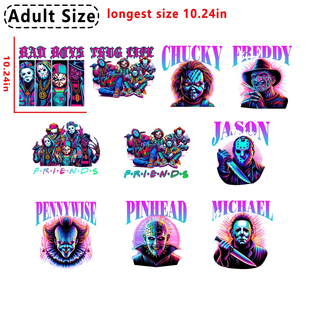 (C5) Color Horror Character DTF heat transfer vinyl for T-shirt hoodies