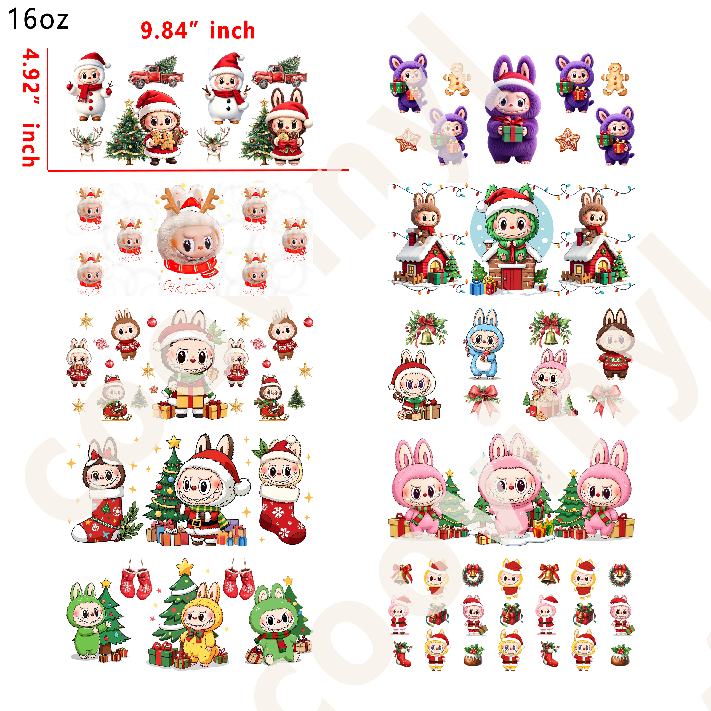 20 PCS Christmas hat labubu cup wraps 16OZ tumbler water proof