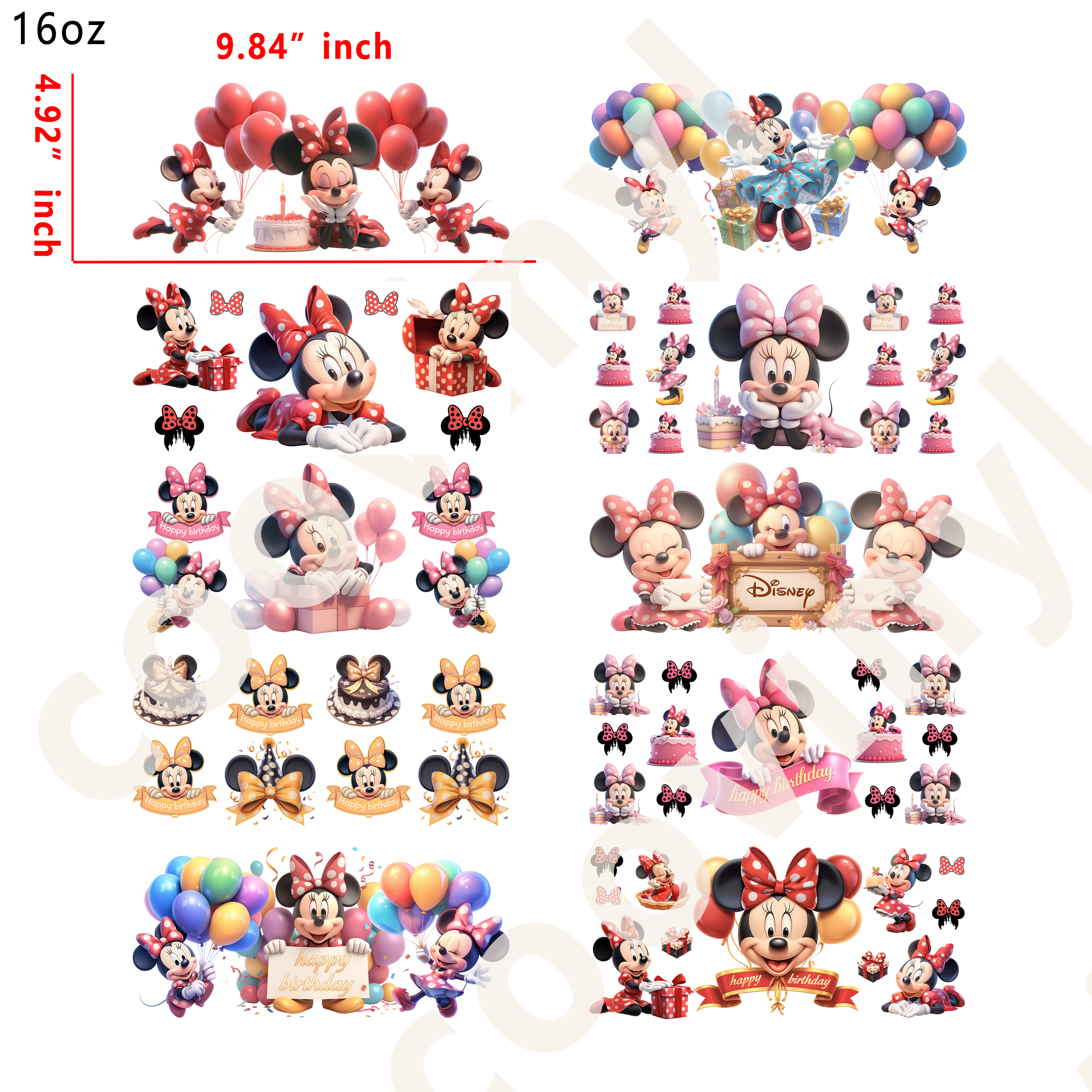 10 PCS Minnie Disney cup wraps 16OZ tumbler water proof