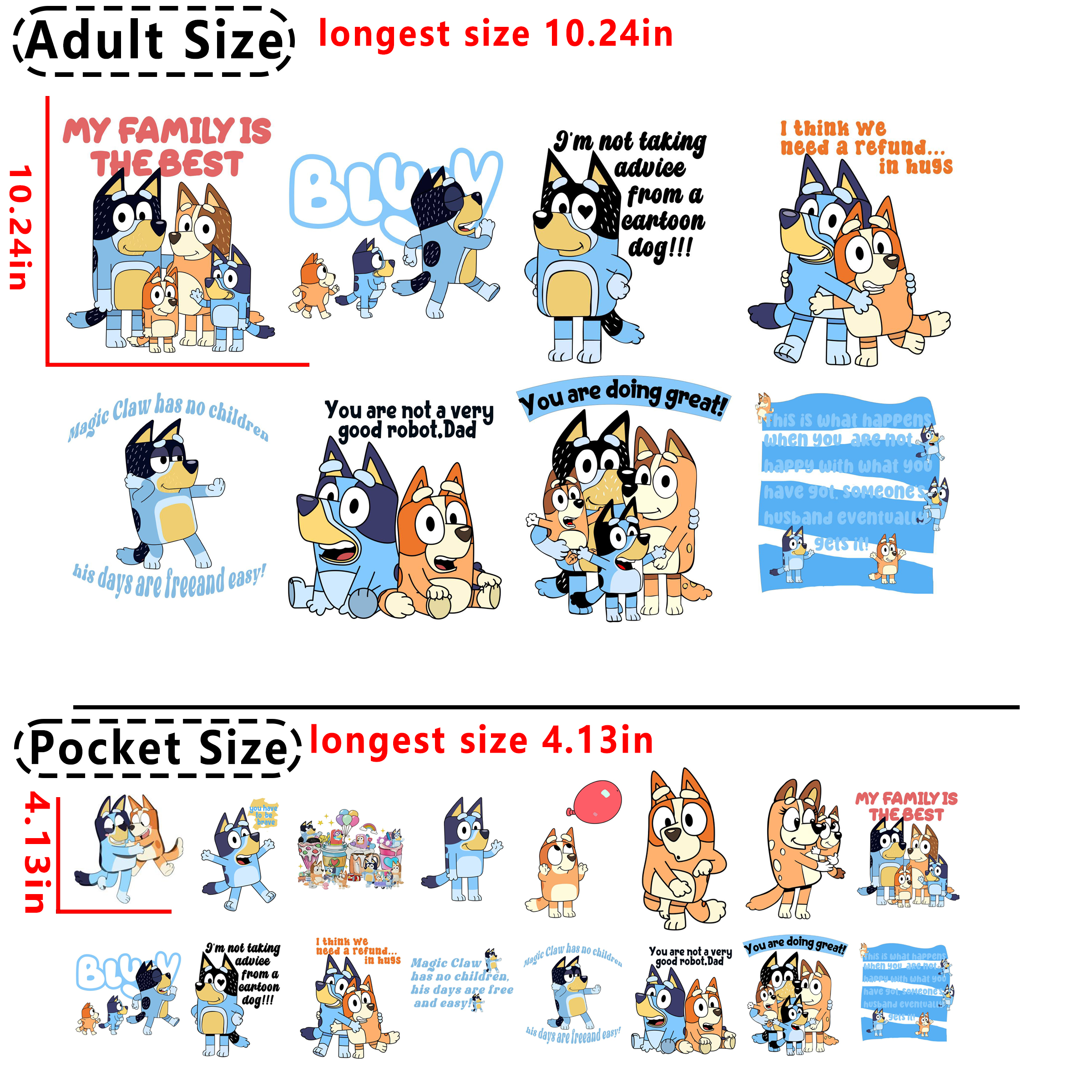 Bluey Cartoon DTF heat transfer vinyl for T-shirt hoodies