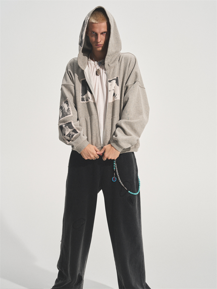 PUNK PRINT APPLIQUE HOODIE