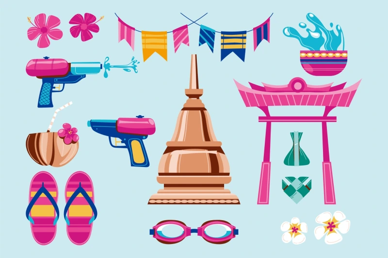 Thai traditional elements icons posters template set(18)
