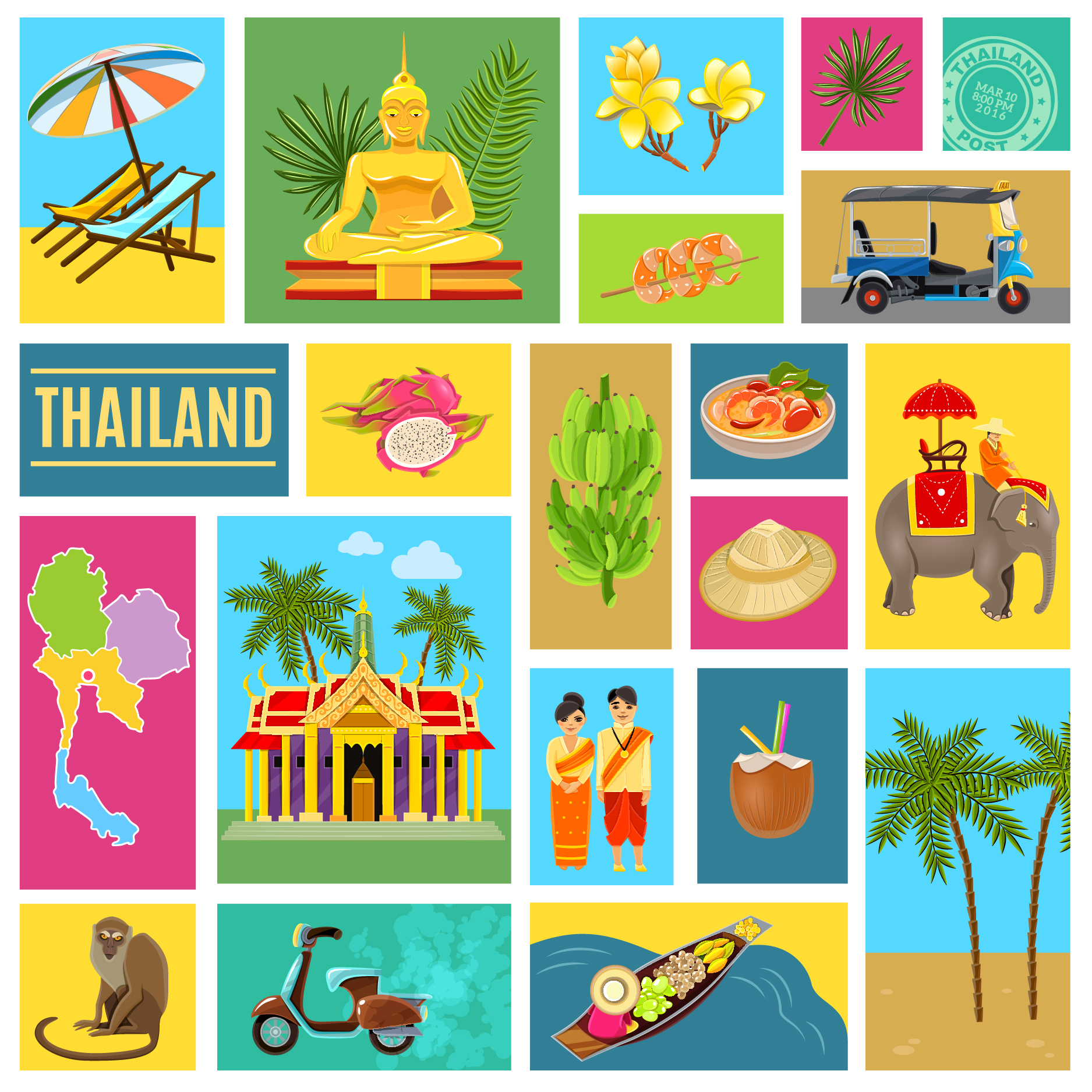 Thai traditional elements icons posters template set(6)