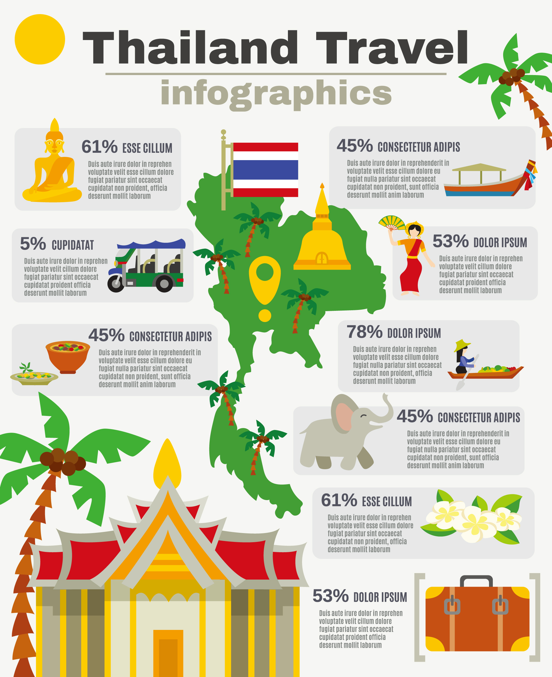 Thai traditional elements icons posters template set(30)