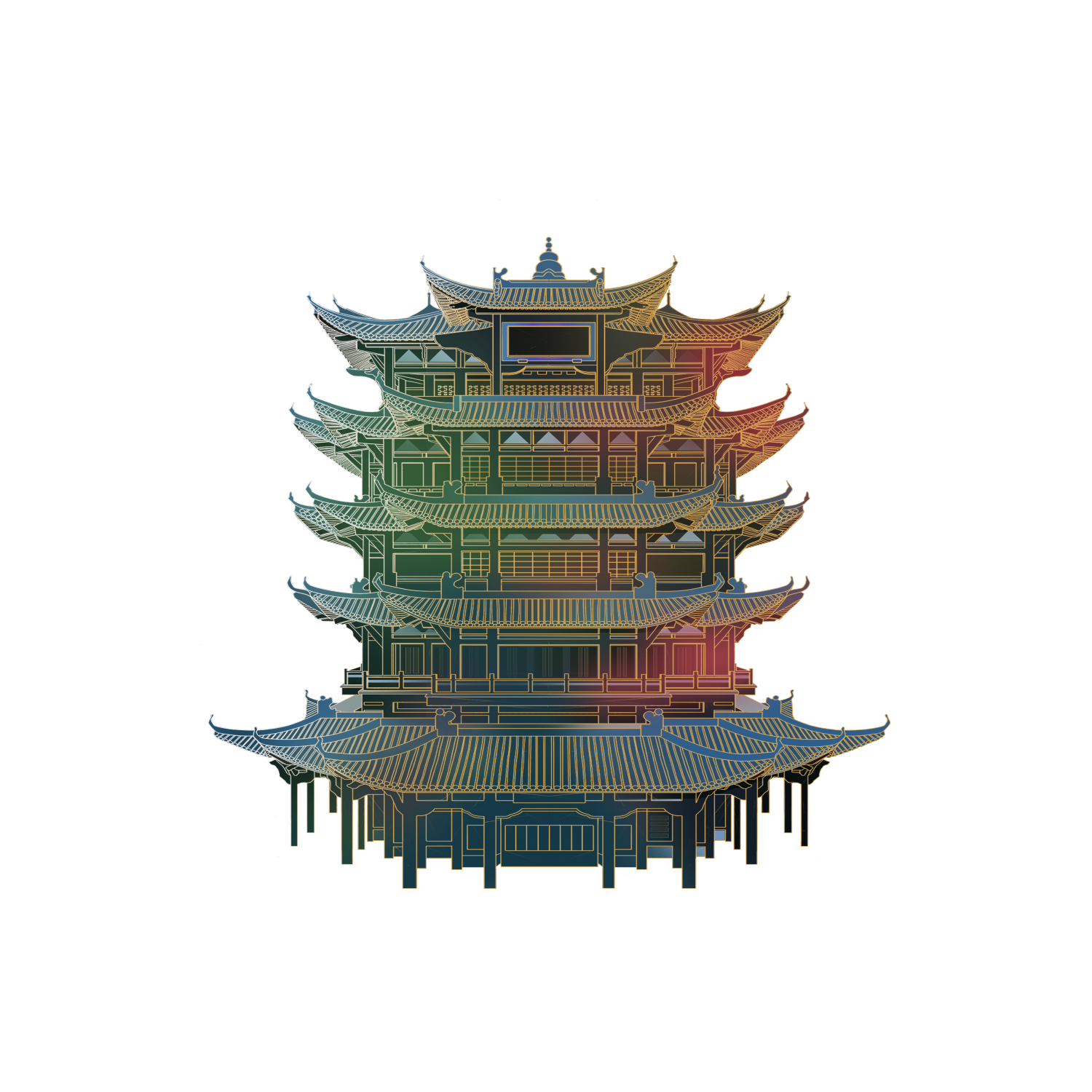 Chinese traditional tower attic architecture pattern template (25)