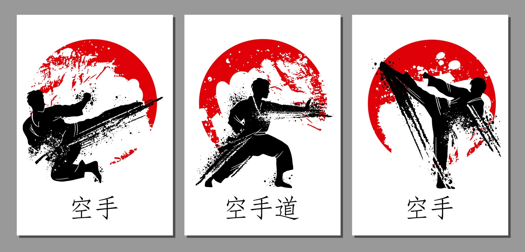 Japanese Karate Promotion: Black Silhouettes with Red Sun Background