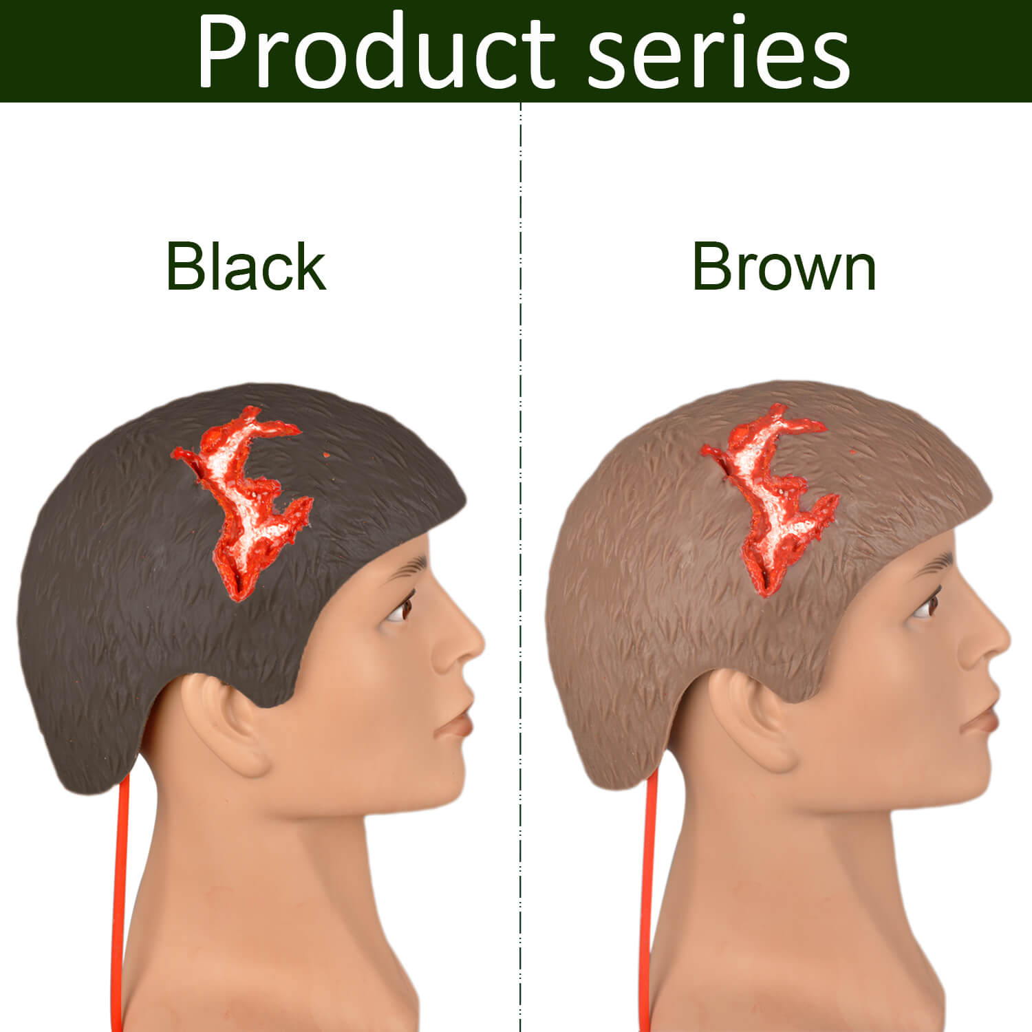 Open Scalp Wound Moulage, Brown and Dark Skin