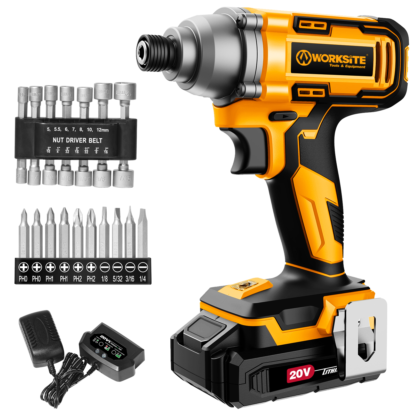 WORKSITE Cordless Impact Driver 1/4" Battery Compact Handheld Drivers