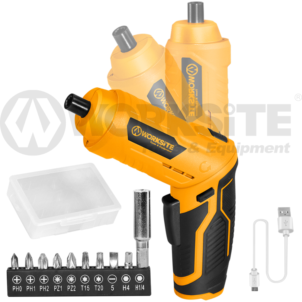 WORKSITE 4V Cordless Screwdriver 1/4" Mini Small Battery Power Driver