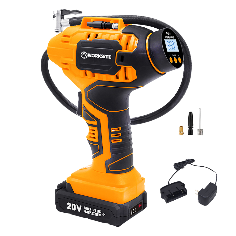 WORKSITE Portable Cordless Inflator Air Compressor 20V Auto Car Pump