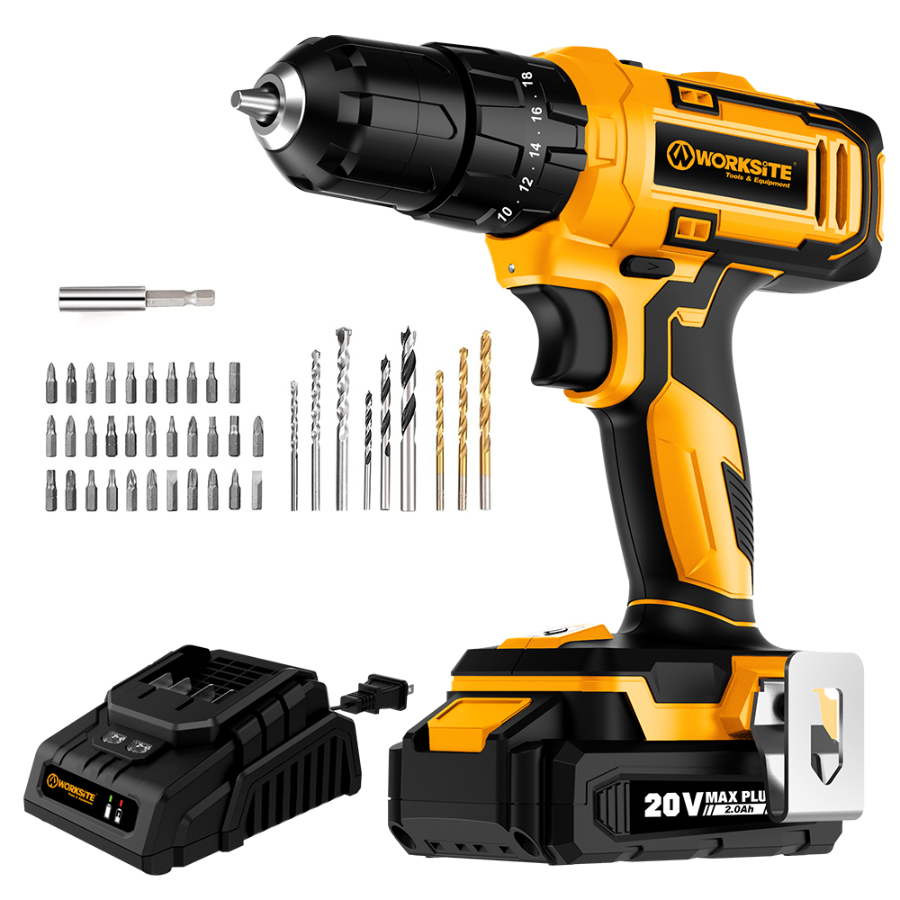 WORKSITE Cordless Drill 3/8 inch 20V Wireless Compact Electric Drills
