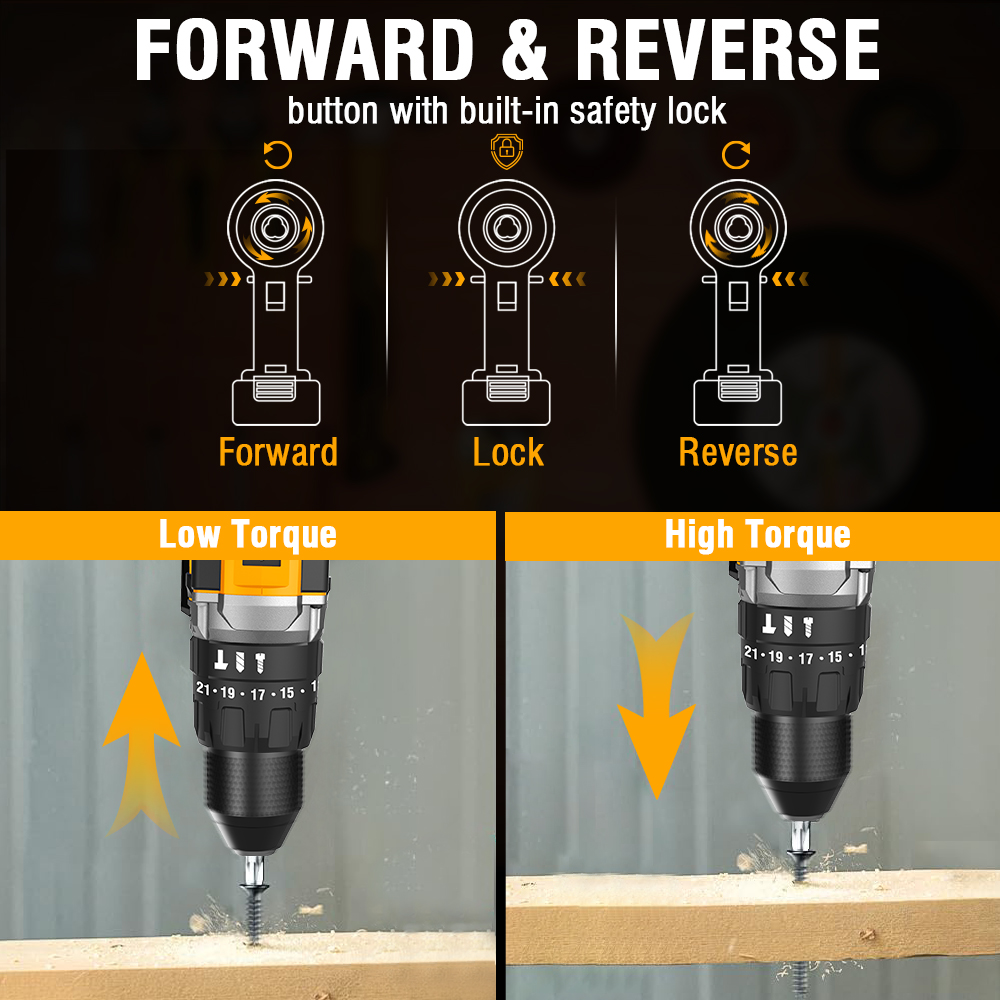 WORKSITE 1/2" Brushless Powerful Cordless Drill 20V Hammer Electric