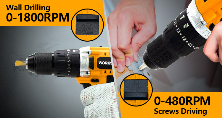 WORKSITE Brushless Cordless Hammer Drill 1/2-inch 20V Drilling Tools