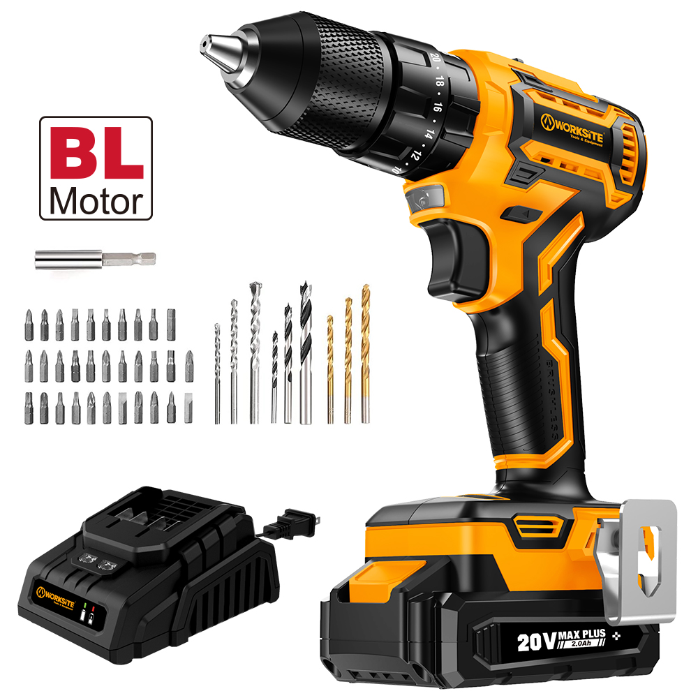WORKSITE 3/8" Brushless Cordless Hammer Drills 20V Power Handheld Tool