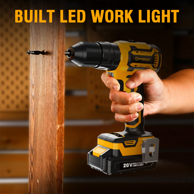 WORKSITE 3/8" Brushless Cordless Hammer Drills 20V Power Handheld Tool