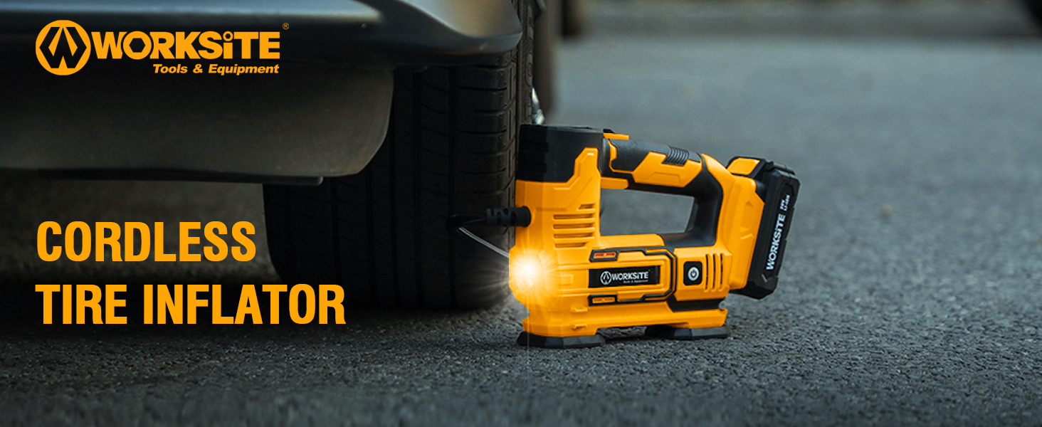 WORKSITE Tire Inflator Portable Air Compressor 20V Battery Power Pump