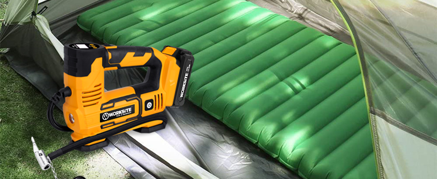 WORKSITE Tire Inflator Portable Air Compressor 20V Battery Power Pump