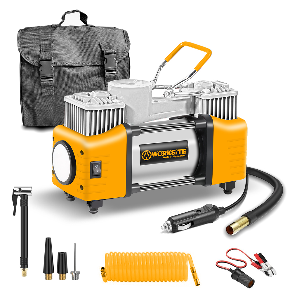 WORKSITE Dual Cylinder Tire Inflator Portable Air Compressor Auto Pump