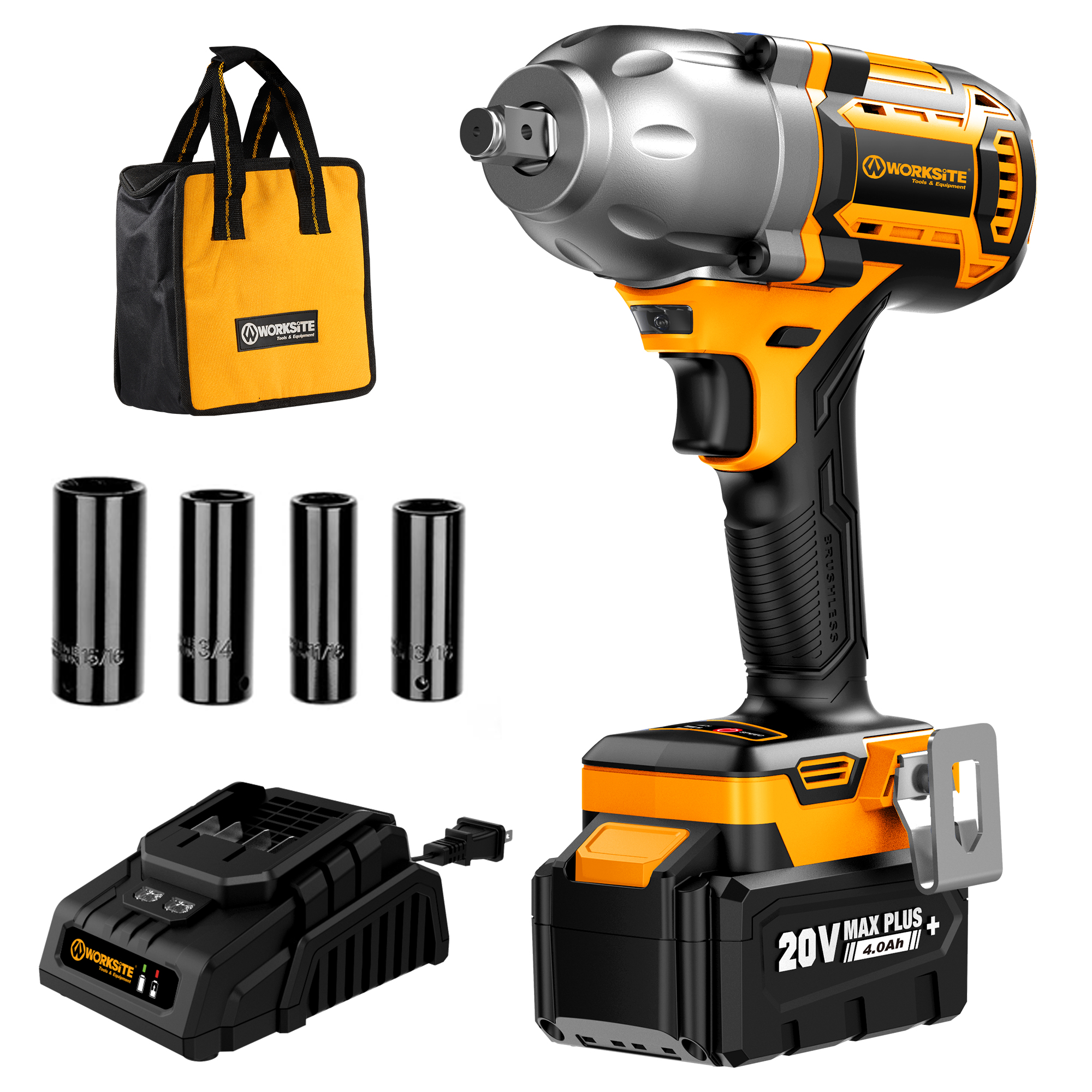 WORKSITE 20V Brushless Cordless Impact Wrench 1/2" High Torque 600Nm