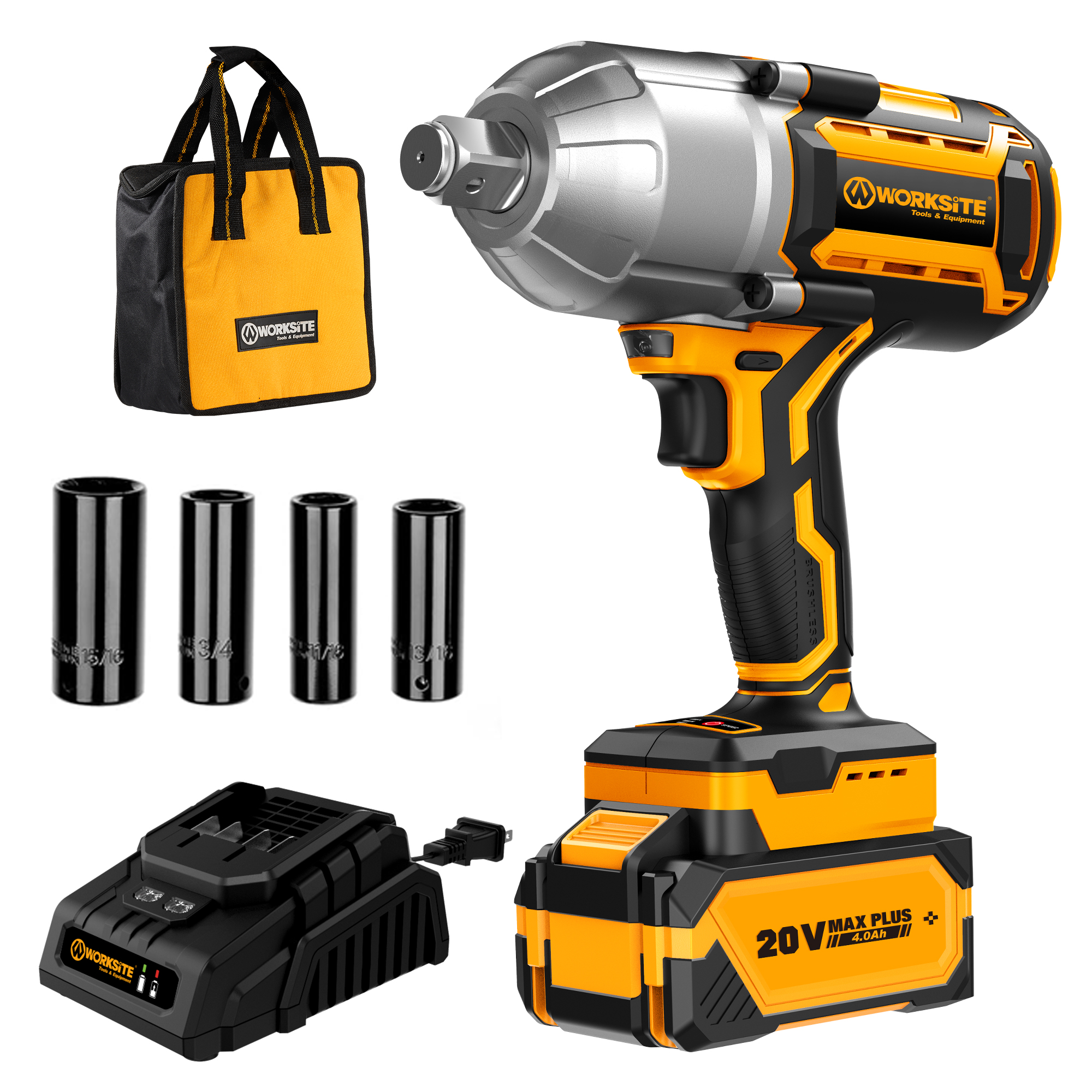 WORKSITE 20V Brushless Cordless Impact Wrench 1/2" High Torque 1000Nm