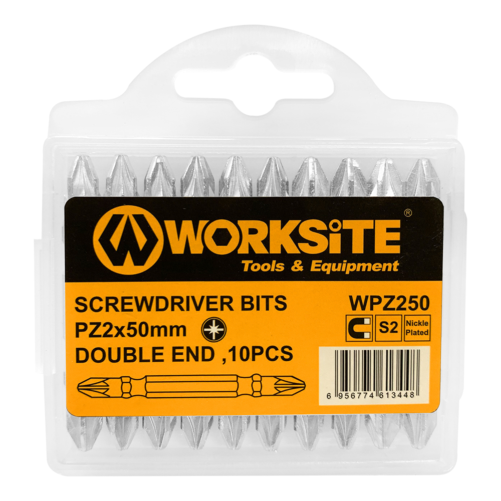WORKSITE 10Pcs Screwdriver Bit Set PZ2 Double End with Tough Case