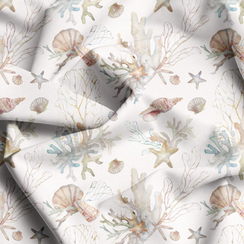 Watercolor Corals & Seashells Fabric | Seamless Custom Print | Prinstitch