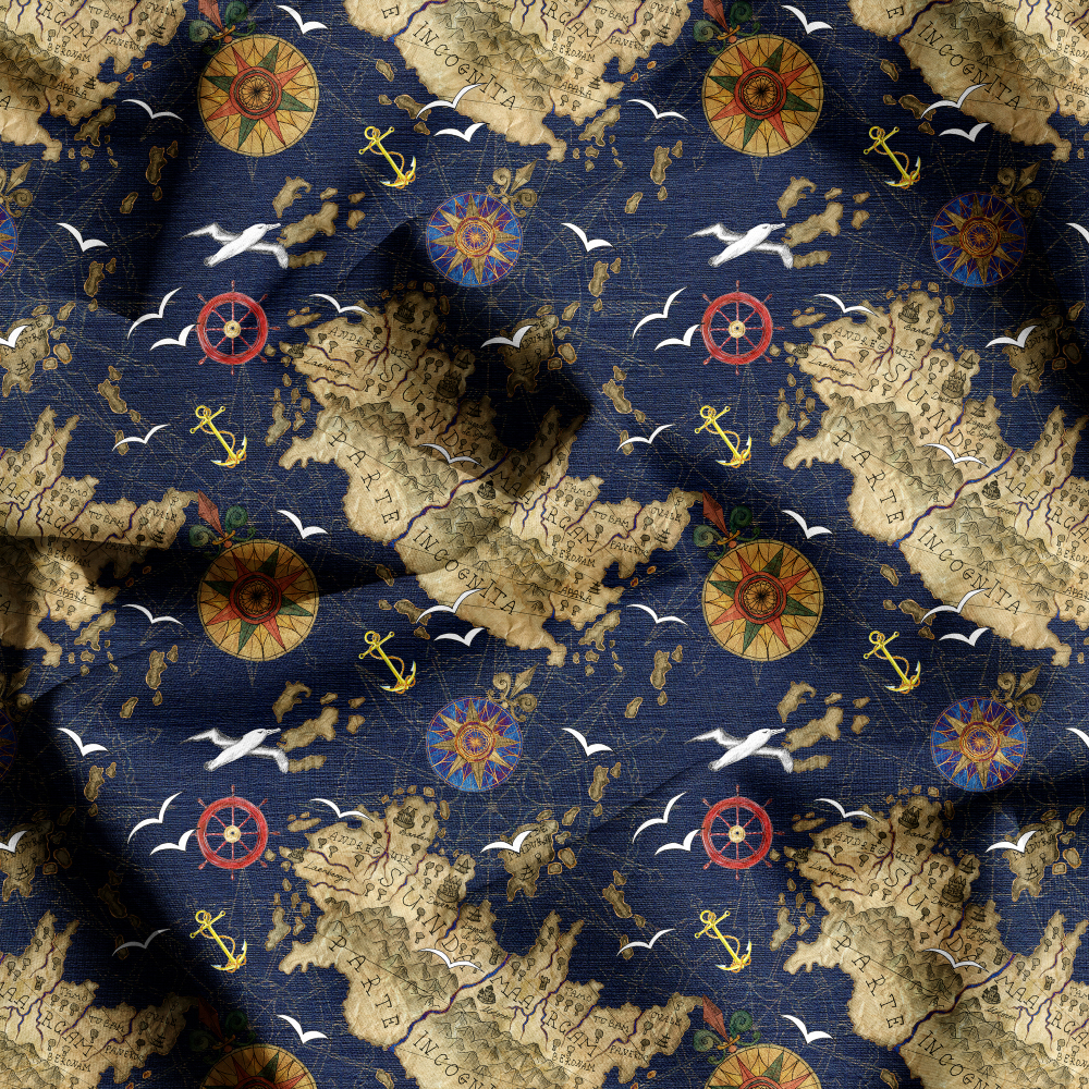 Ocean-Themed Map Fabric – Seamless Repeat for Unique Creations