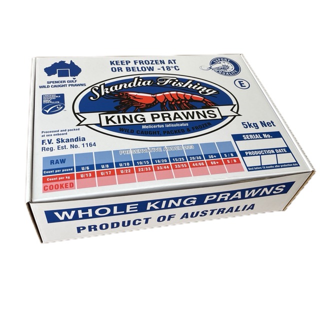 5kg Kings Prawns Carton box for Australia Seafood