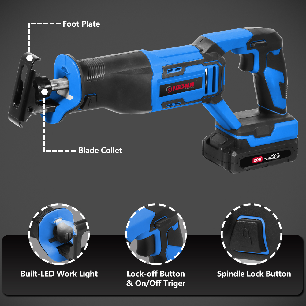 HEHUI 20V Cordless Reciprocating Saw Compact Battery Power Saws