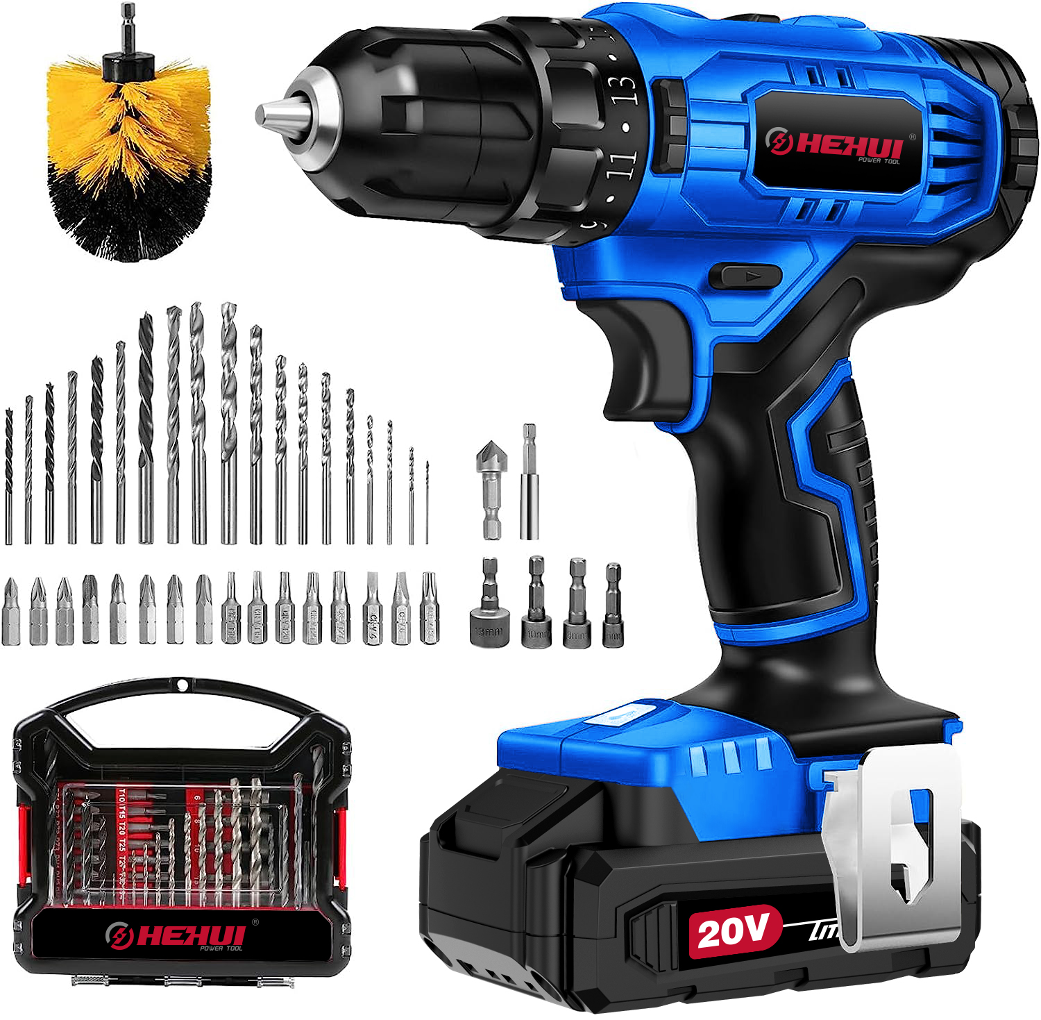 HEHUI 20V Cordless Drill Driver 3/8" Battery Rechargeable Power Drills