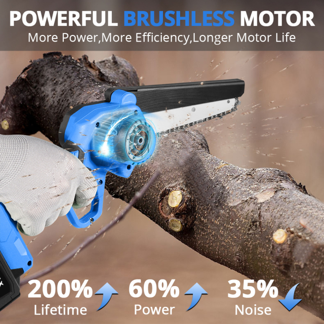 HEHUI Brushless Cordless Mini Chainsaw 6" Handheld Small Chainsaws