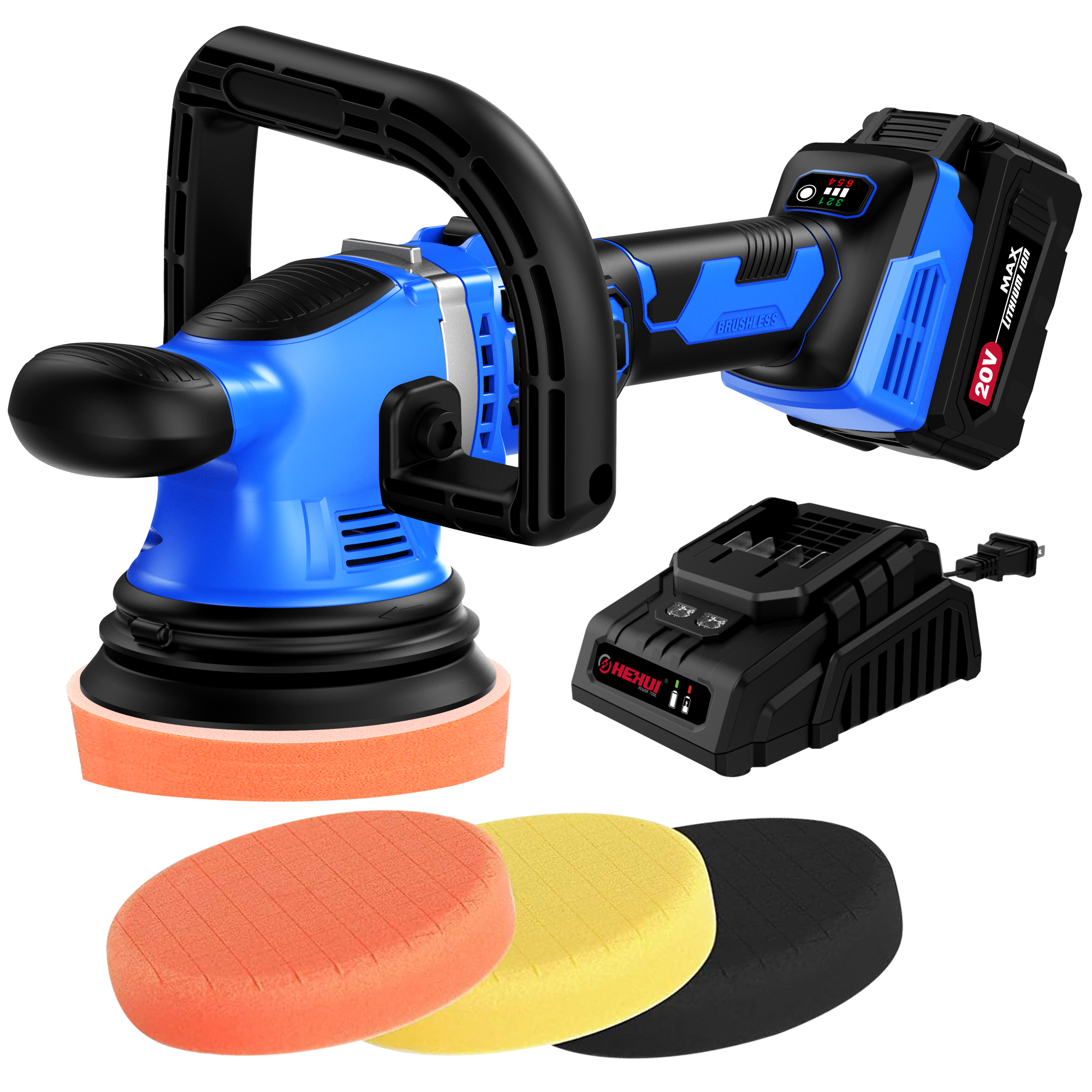 HEHUI Brushless Cordless Dual Action Polisher 20V Car Polishers