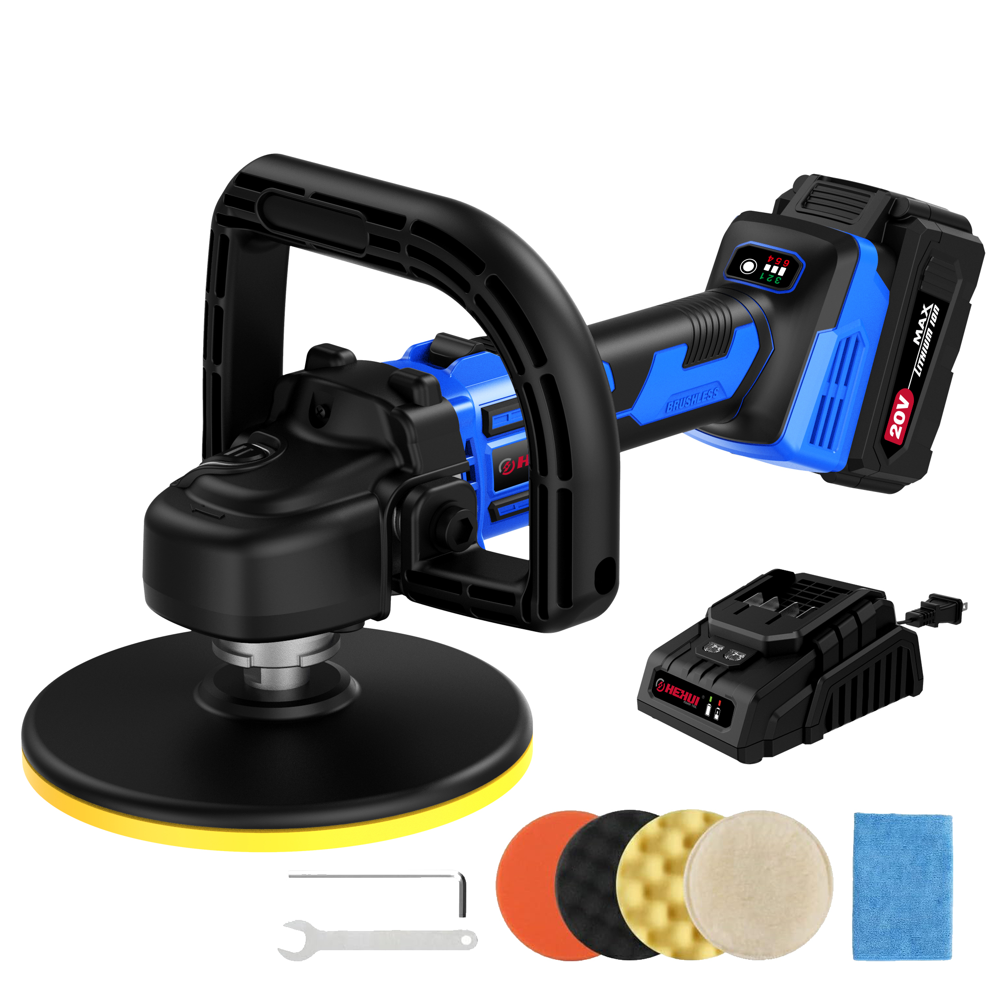 HEHUI Brushless Cordless Rotary Polisher 20V 6" Buffer Waxer Tools