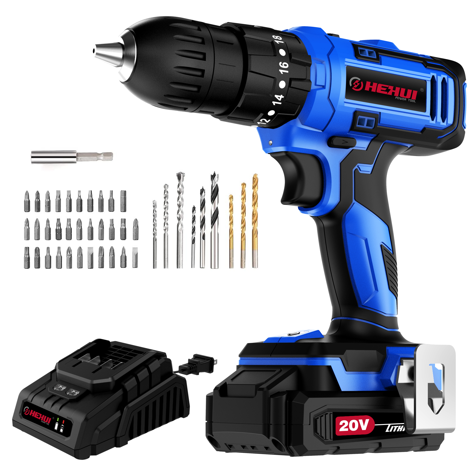 HEHUI 20V Brushless Cordless Drill 1/2" Battery Powered Hammer Drills