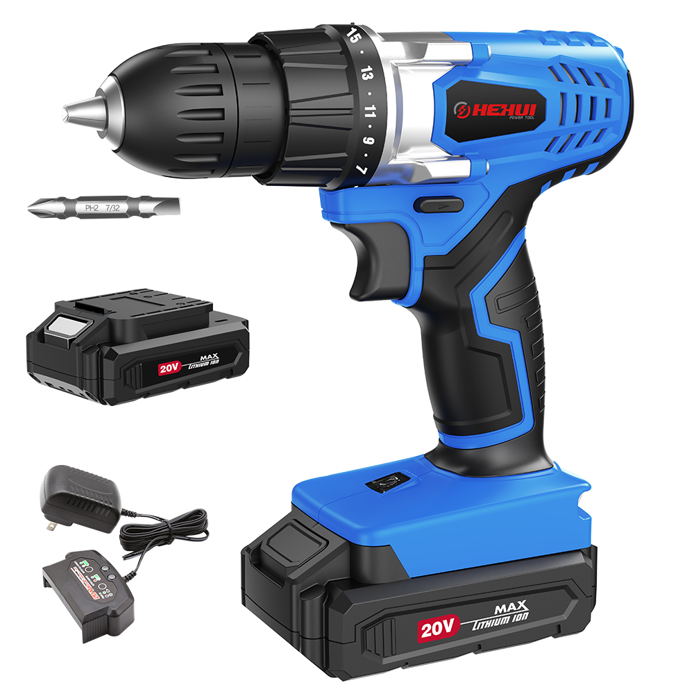 HEHUI 20V Cordless Drill 3/8" Battery Powered Wireless Electric Drills