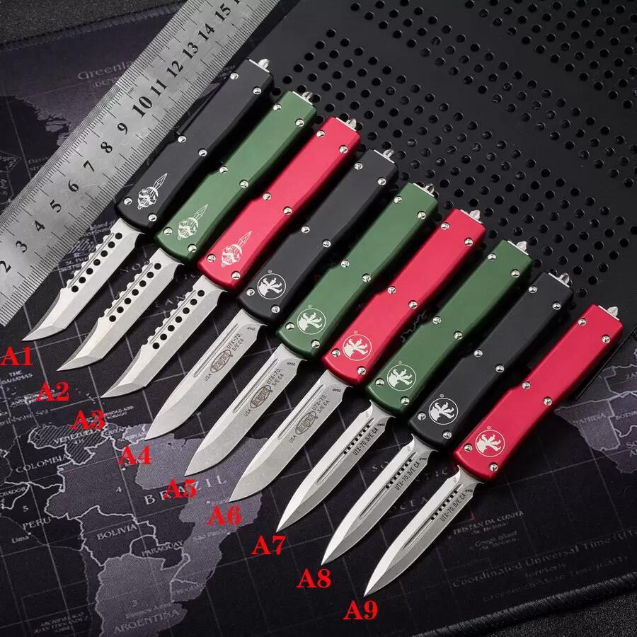 Mini Microtech Custom Knives UTX-70 OTF AUTO Knife 2.4" D2 Blade, Aviation Aluminum Steel Handles