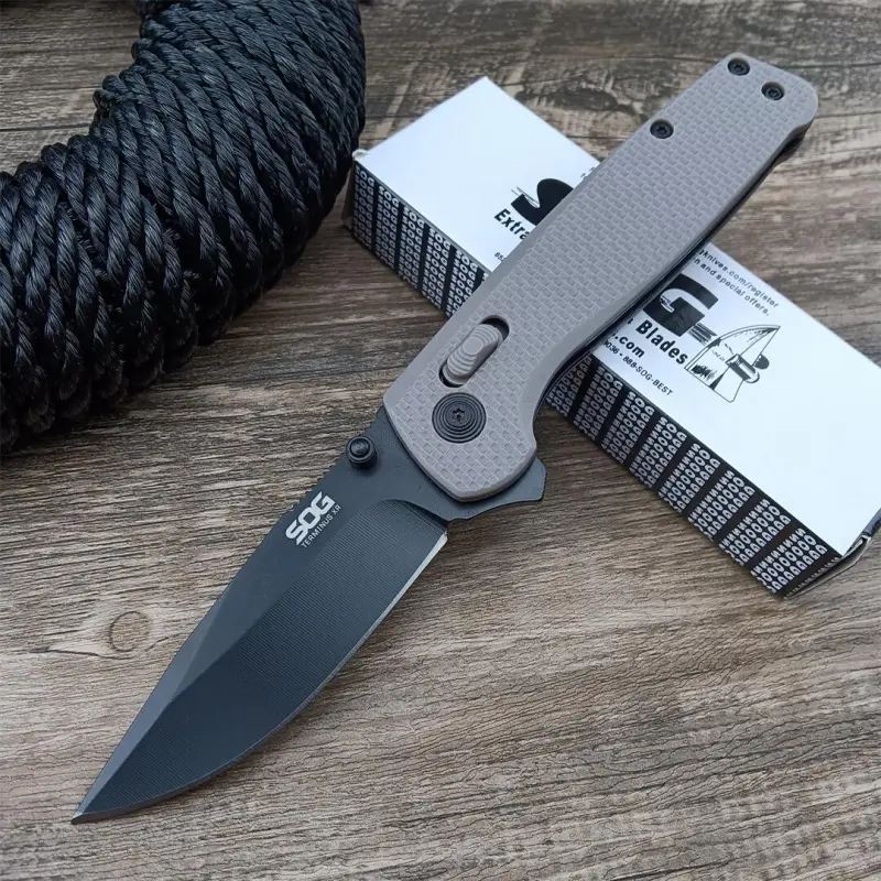 SOG Terminus XR Flipper Knife 3.07" Black D2 Clip Point Blade, Nylon ...