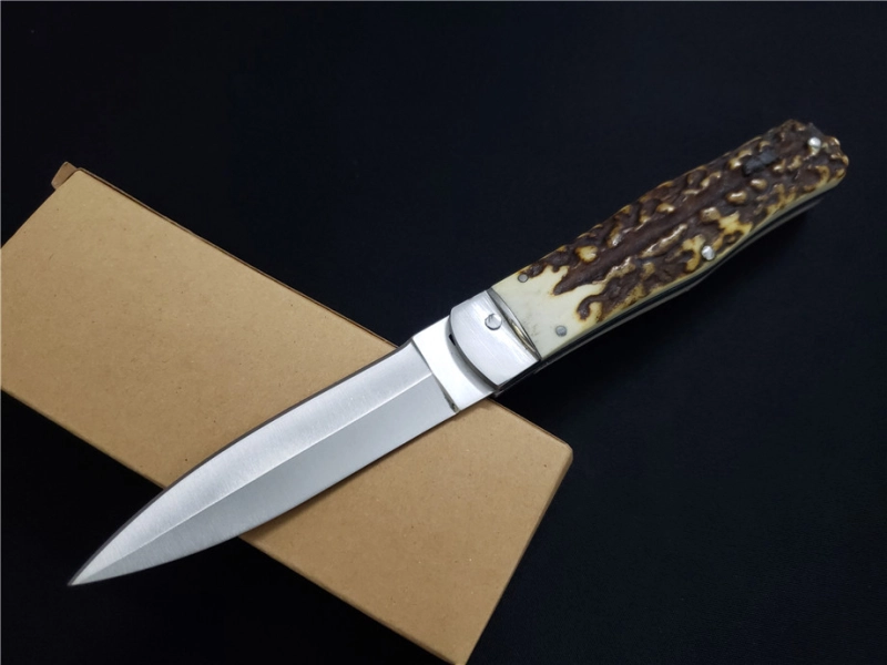 Italy Classical 9'' AKC Antler Handles Horizontal Single Action OTF ...