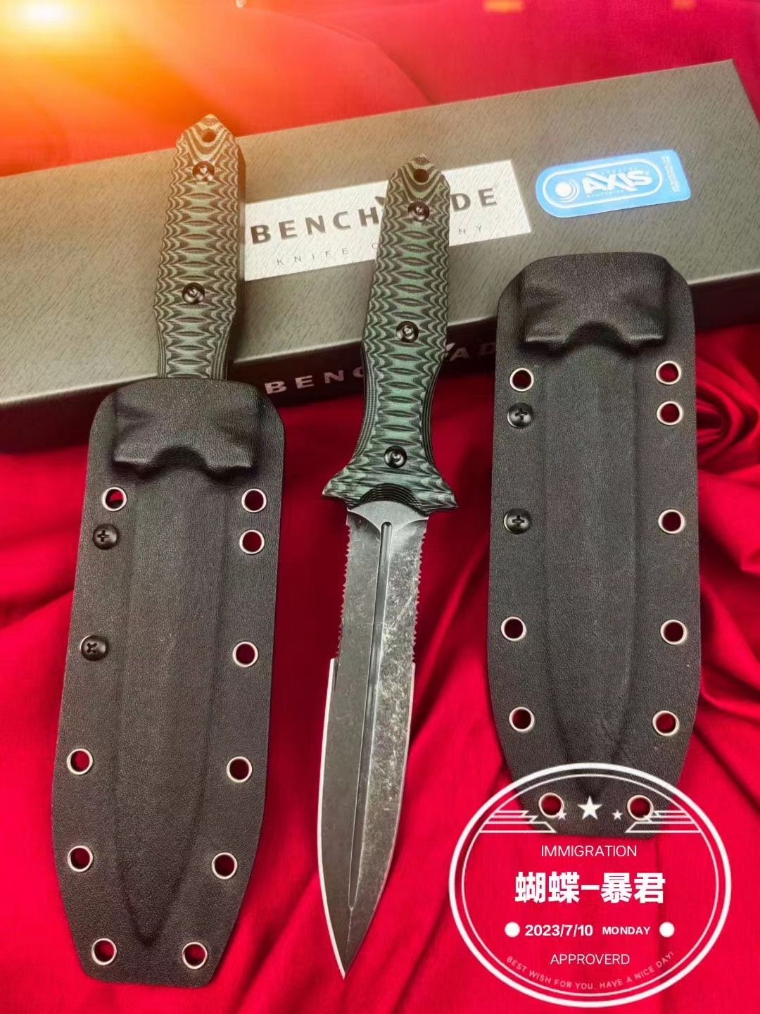 Benchmade BM Bushcrafter Knife Fixed Blade 6.10" CPM-D2 Satin Double Serred Blade, Green G10 Handles