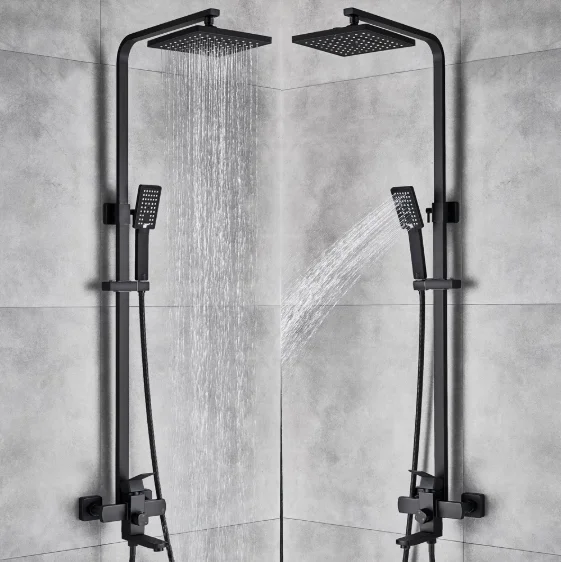 Stainless Steel 304 Black Shower Set Luxury Square Bathroom Shower 3 Way Rainfall Shower System