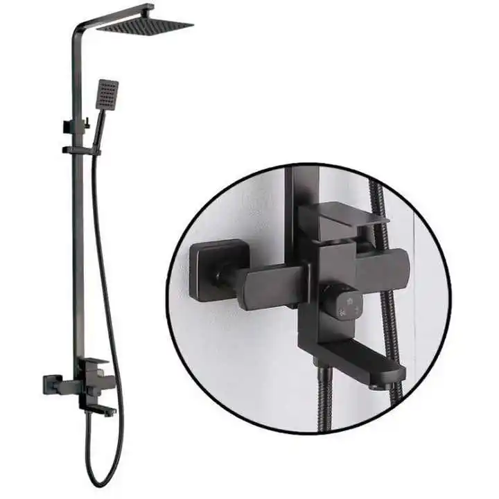 Stainless Steel 304 Black Shower Set Luxury Square Bathroom Shower 3 Way Rainfall Shower System