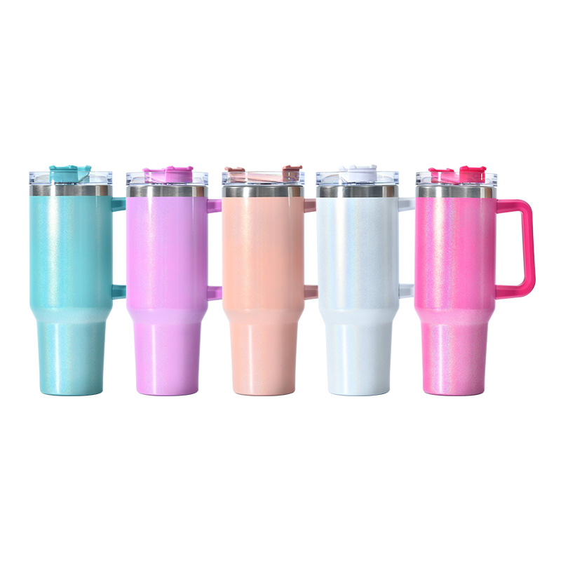 40oz Colored Glitter Sublimation Travel Coffee Mugs with Handle